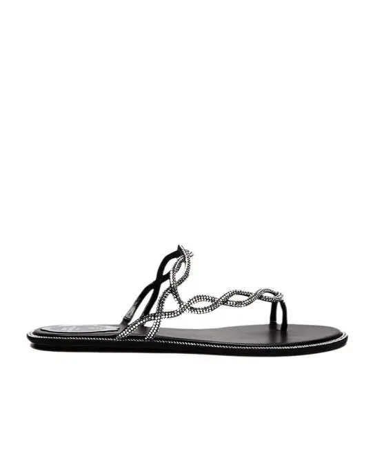 Rene Caovilla Embellished Braided Slip-on Sandals - Black