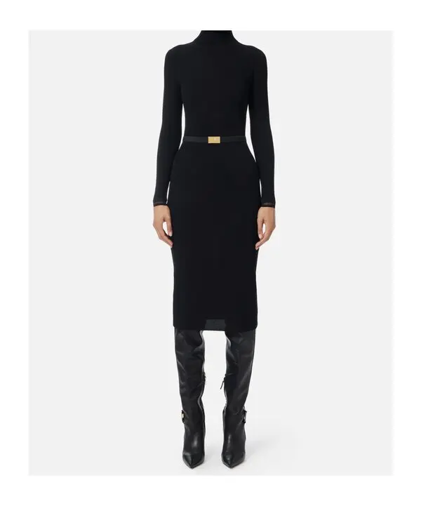 Elisabetta Franchi Ribbed Knit Belted Dress - Black