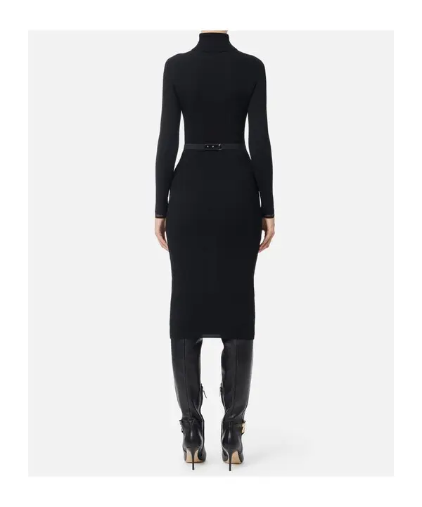 Elisabetta Franchi Ribbed Knit Belted Dress - Black