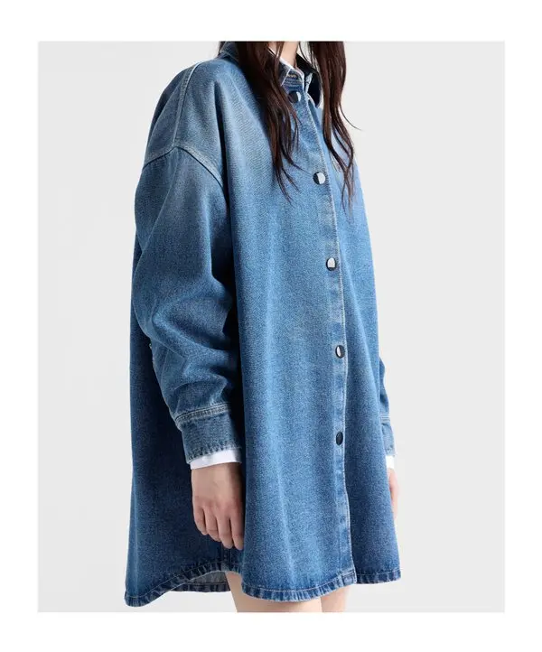 Prada Logo Plaque Denim Shirt Jacket - Light Blue