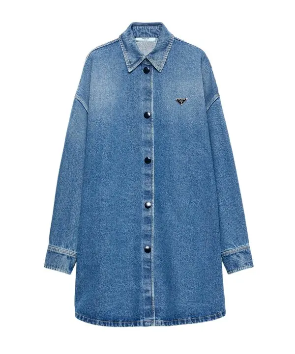 Prada Logo Plaque Denim Shirt Jacket - Light Blue
