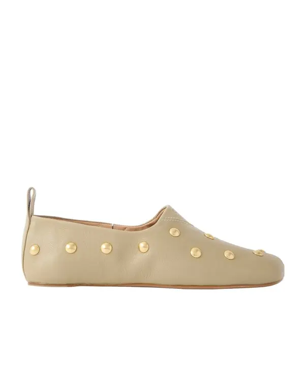 Chloé Leather Ballet Flats With Square Toe And Stud Embellishments