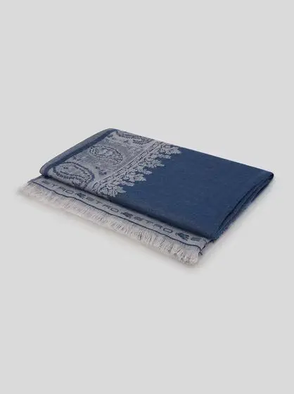 Etro Wool Throw Blanket With Floral Paisley Motif - Blue