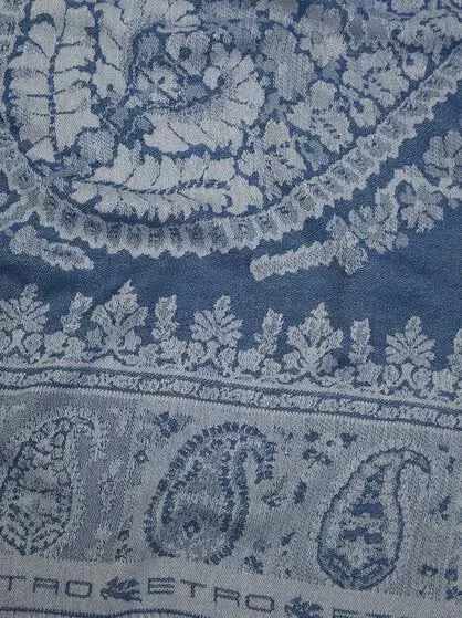 Etro Wool Throw Blanket With Floral Paisley Motif - Blue