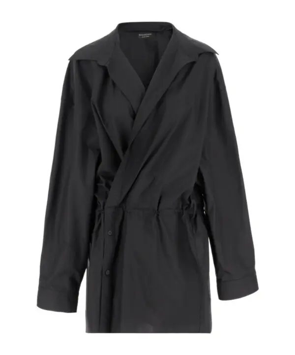Balenciaga Long Sleeve Collared Drawstring Dress - Black