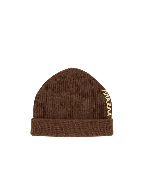 Marni Logo Knitted Beanie - Brown