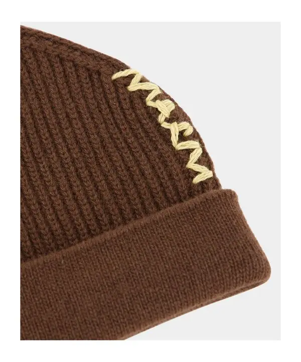 Marni Logo Knitted Beanie - Brown