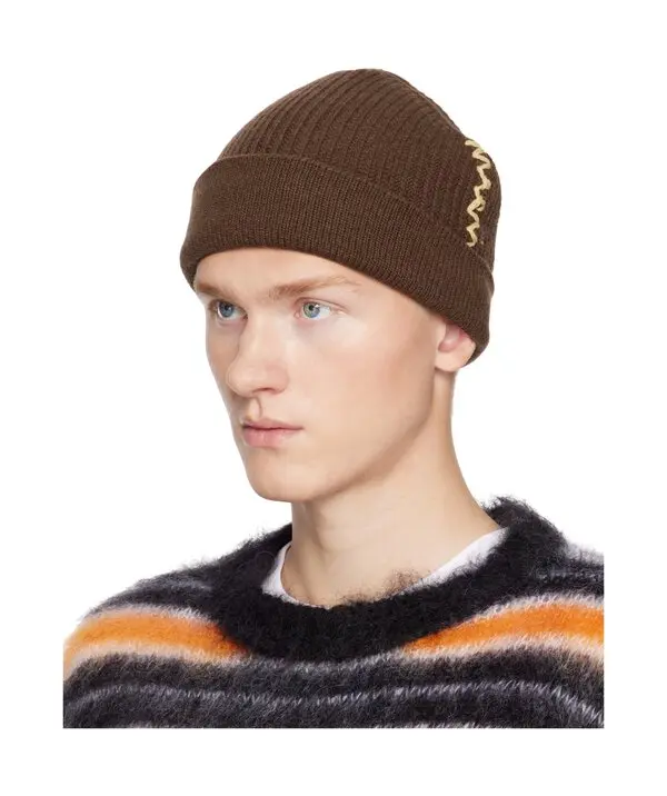 Marni Logo Knitted Beanie - Brown