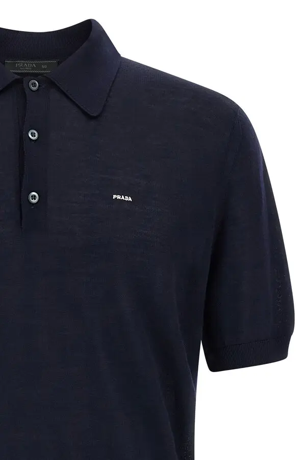 Prada Short-sleeved Knitted Polo Shirt - Blue