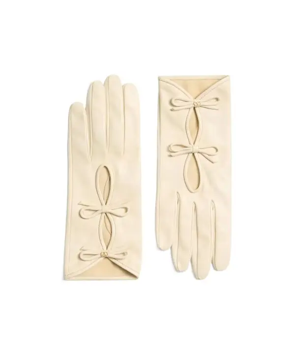Valentino Garavani Vlogo Signature Nappa Leather Gloves With Bows - Butter Color