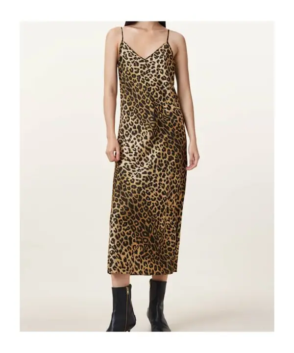 ALLSAINTS Leopard Print Off-shoulder Long Sleeve Dress