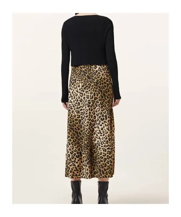 ALLSAINTS Leopard Print Off-shoulder Long Sleeve Dress