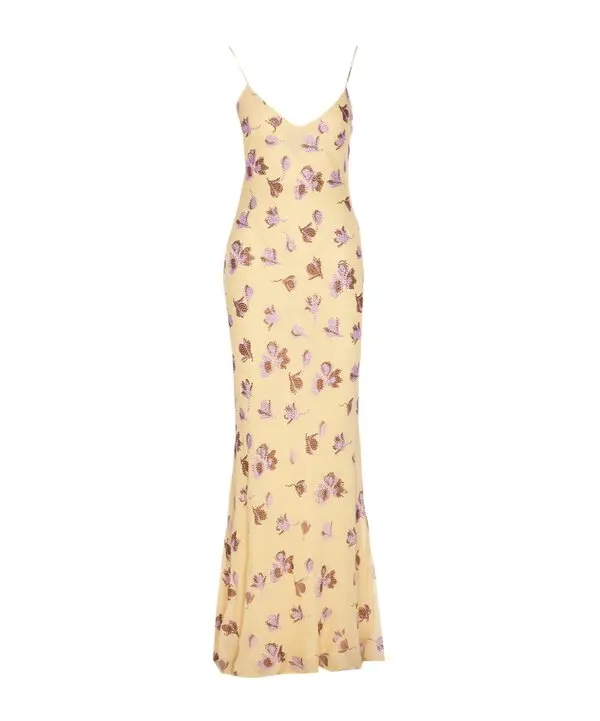 SELF-PORTRAIT Floral-print Rhinestone Maxi Dress - Yellow