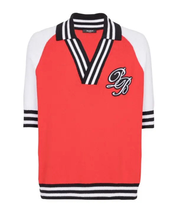Balmain College Baseball Pb Signature Knit Polo Shirt