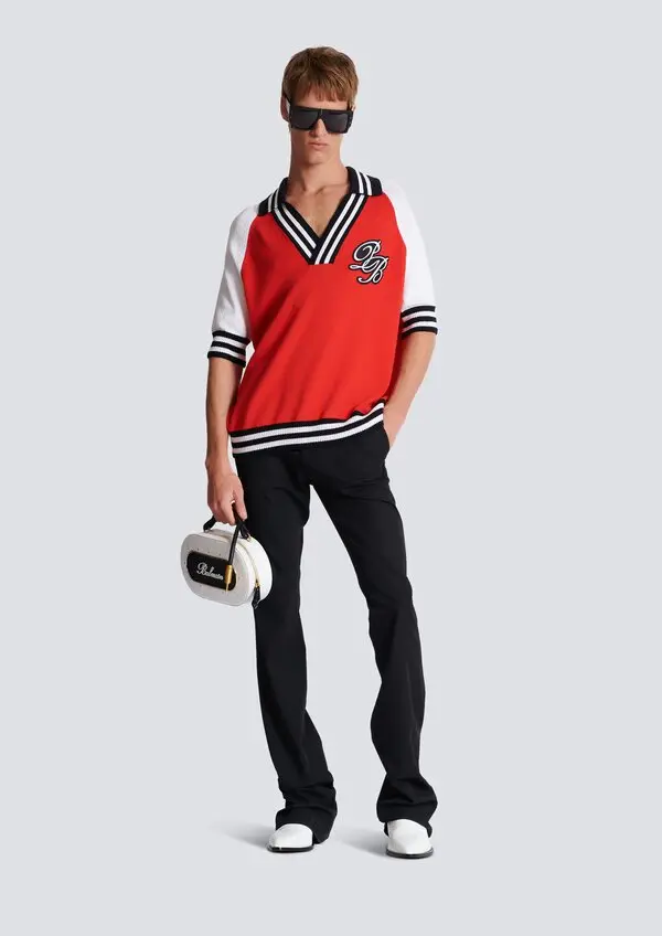 Balmain College Baseball Pb Signature Knit Polo Shirt