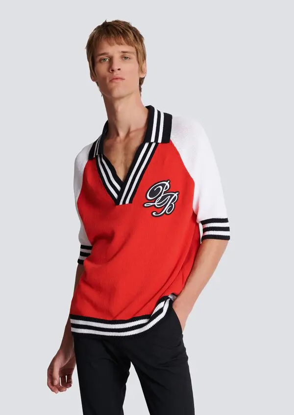 Balmain College Baseball Pb Signature Knit Polo Shirt