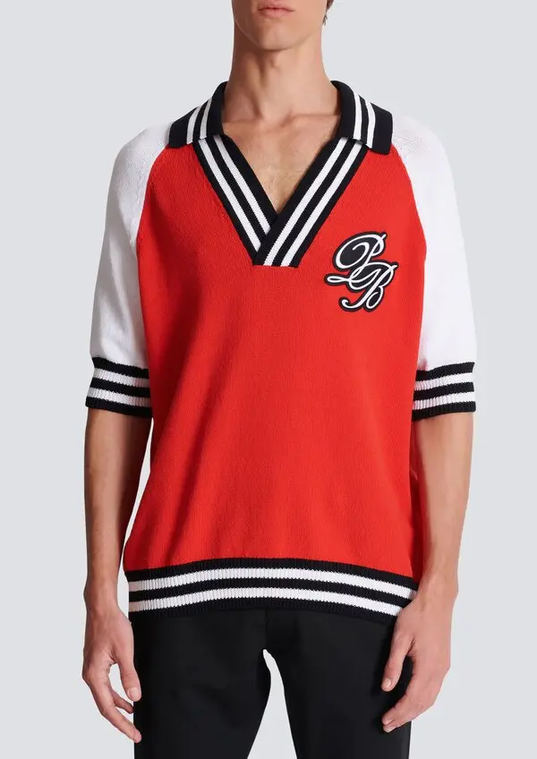 Balmain College Baseball Pb Signature Knit Polo Shirt