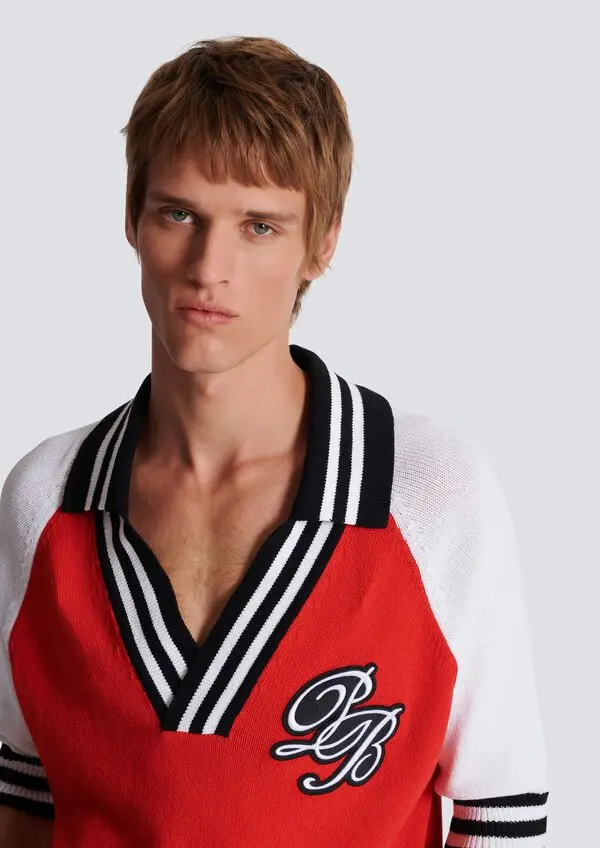 Balmain College Baseball Pb Signature Knit Polo Shirt