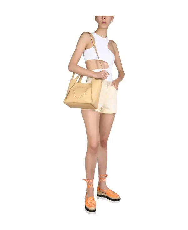 Stella McCartney Logo Waistband Denim Shorts - Nude