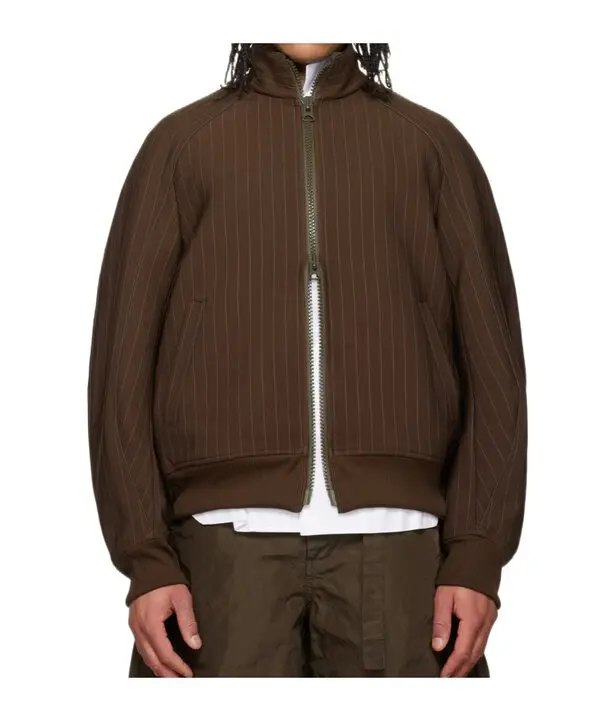 Sacai Pinstripe Zip-up Bomber Jacket - Brown