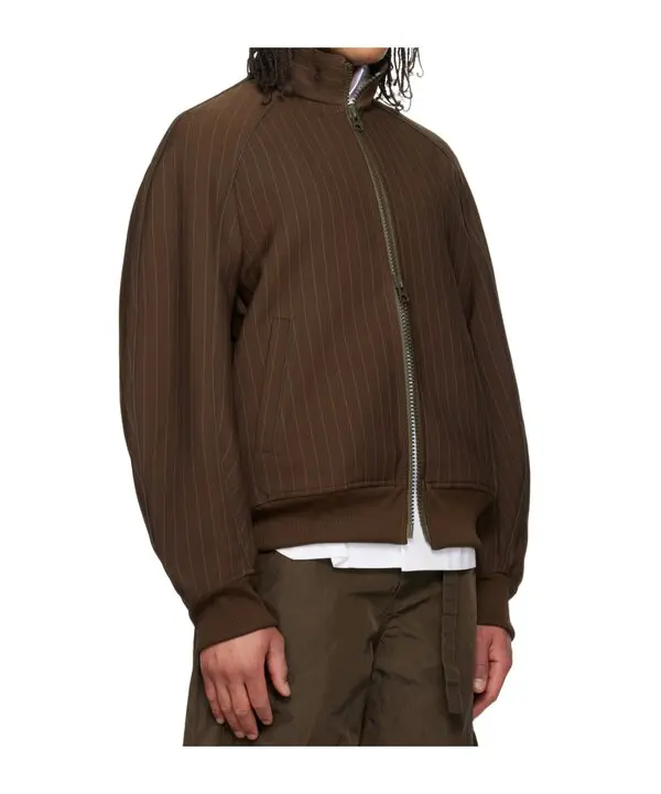 Sacai Pinstripe Zip-up Bomber Jacket - Brown