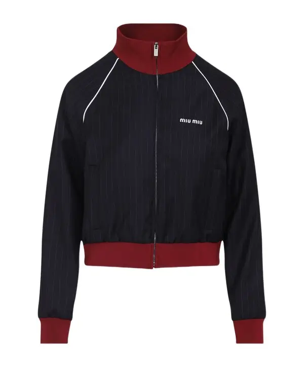 Miu Miu Pinstriped Zipper Blouson Jacket - Blue