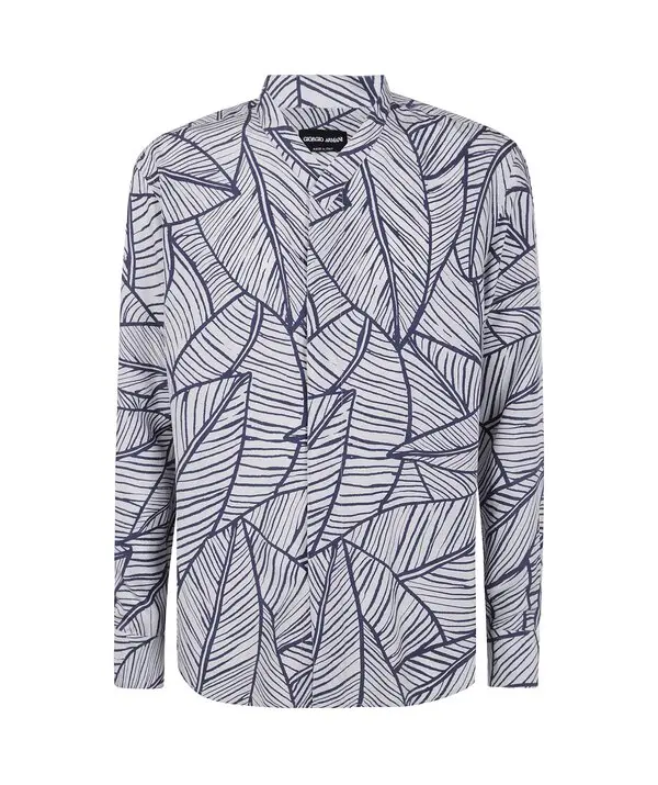 Giorgio Armani Leaf-print Shirt - Silver-blue