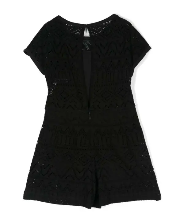 Monnalisa Short-sleeved Lace Jumpsuit - Black