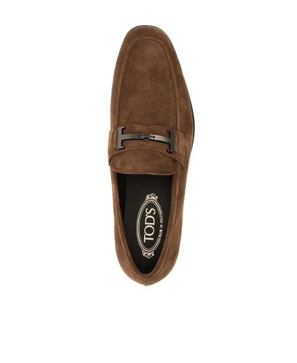 TOD'S Suede Penny Loafers With Logo Detail - Brown