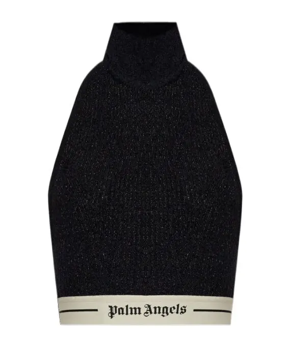 Palm Angels Halterneck Ribbed Cropped Top - Black