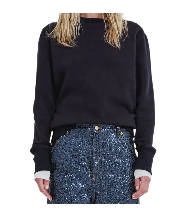DARKPARK Crew Neck Ribbed Trim Blouse With Dropped Shoulders