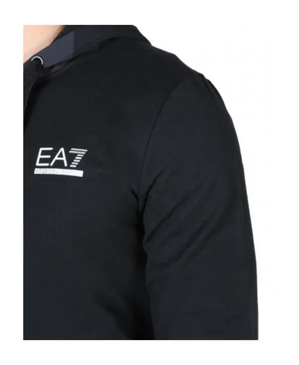 EA7 Logo Zip Up Hooded Casual Jacket - Black