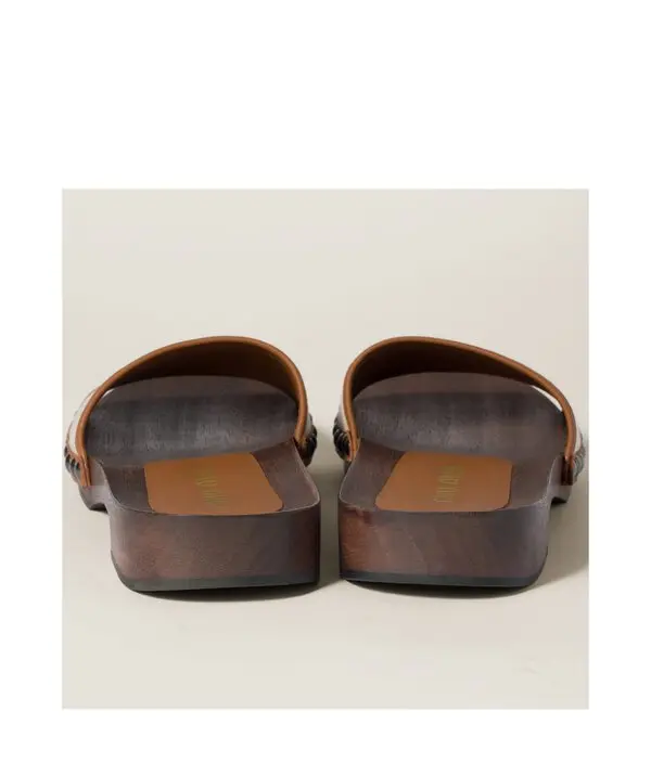 Miu Miu Canvas And Leather Clogs With Wooden Sole - Beige/brandy
