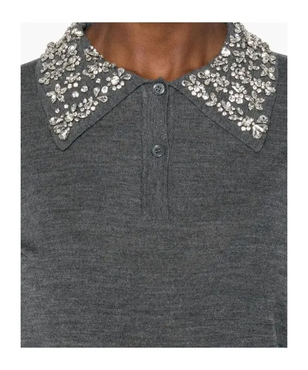 Liviana Conti Embellished Lapel Collar Knitwear