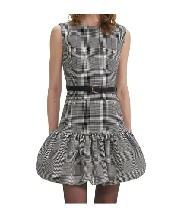 SELF-PORTRAIT Checked Dress With Pleated Skirt