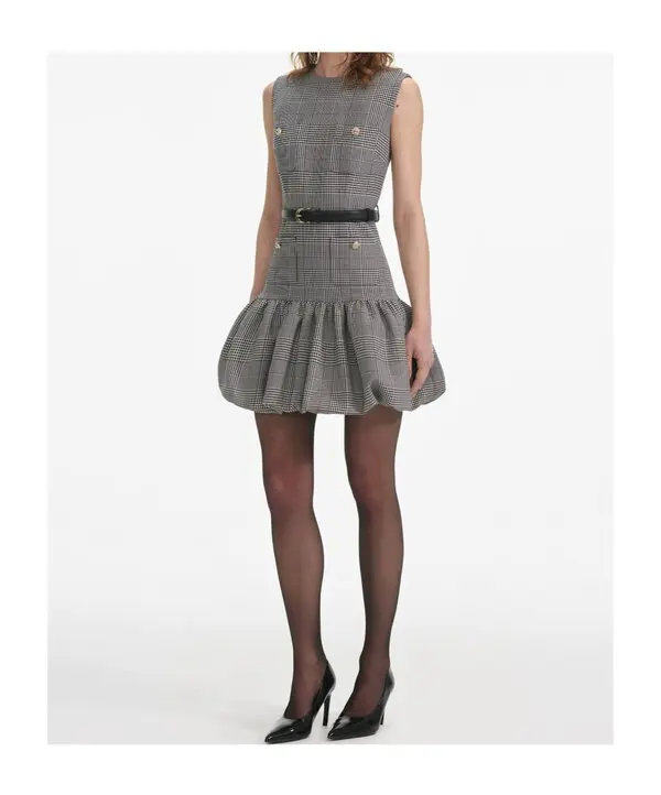 SELF-PORTRAIT Checked Dress With Pleated Skirt