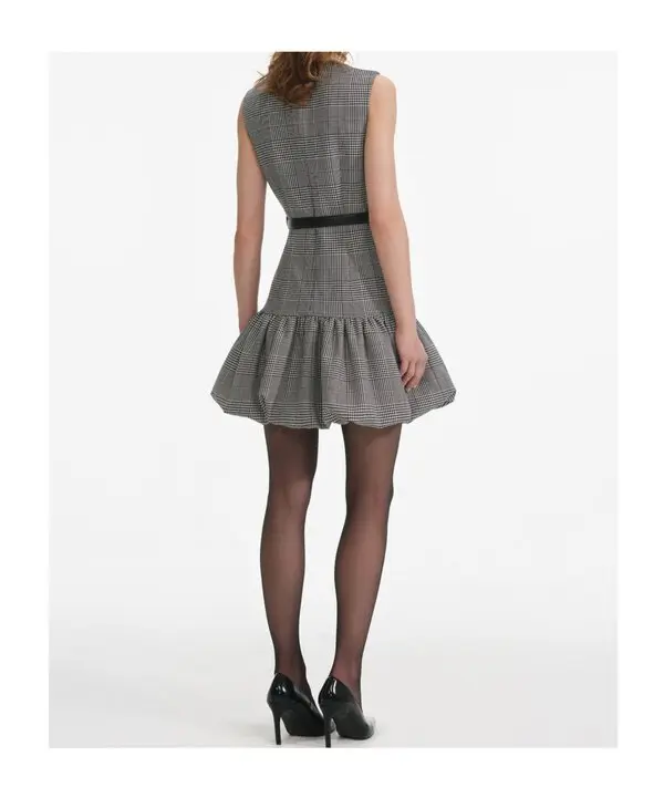 SELF-PORTRAIT Checked Dress With Pleated Skirt