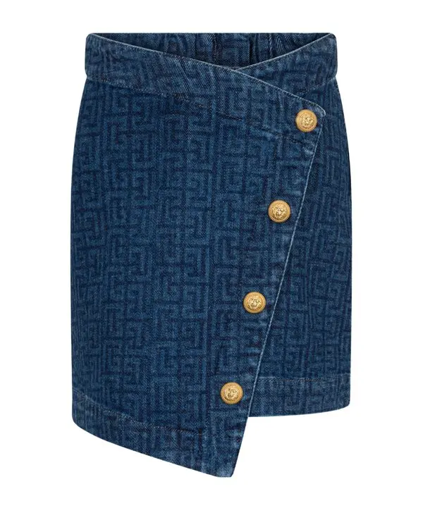 Balmain Asymmetrical Denim Skirt With Button Closure