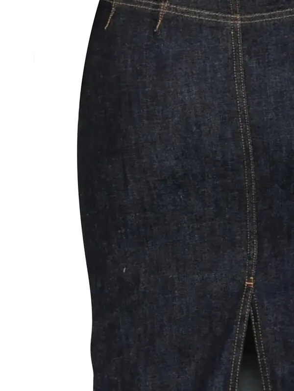 SELF-PORTRAIT Belted Waist Denim Midi Skirt