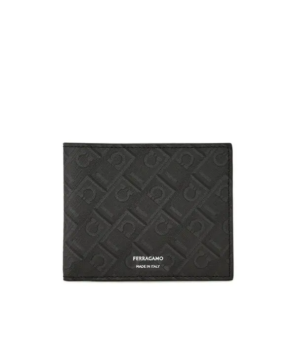 FERRAGAMO Monogram Bi-fold Wallet - Black/grey
