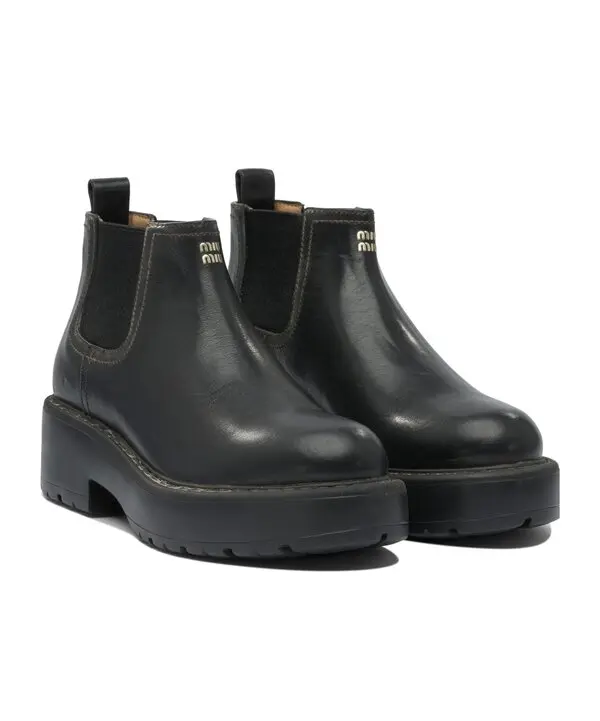 Miu Miu Leather Block Heel Booties