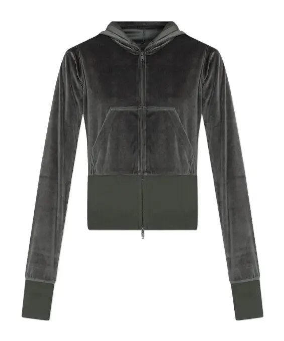 Balenciaga Velvet Zip-up Hooded Jacket - Black