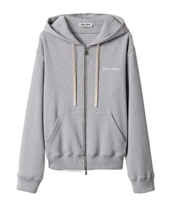 Miu Miu Zip-up Hoodie With Drawstring And Logo