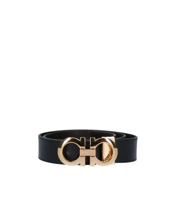 FERRAGAMO Gancini Leather Belt - Black