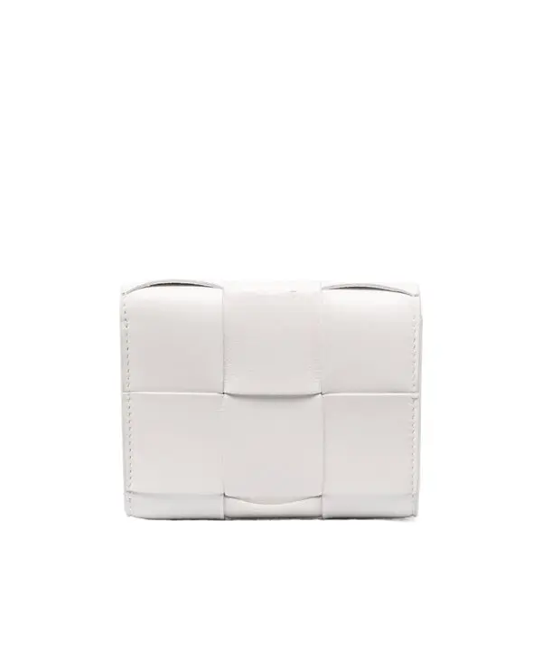 Bottega Veneta Intreccio Tri-fold Zip Wallet - White