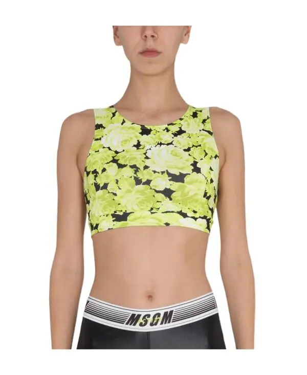 MSGM Floral Print Cropped Tank Top