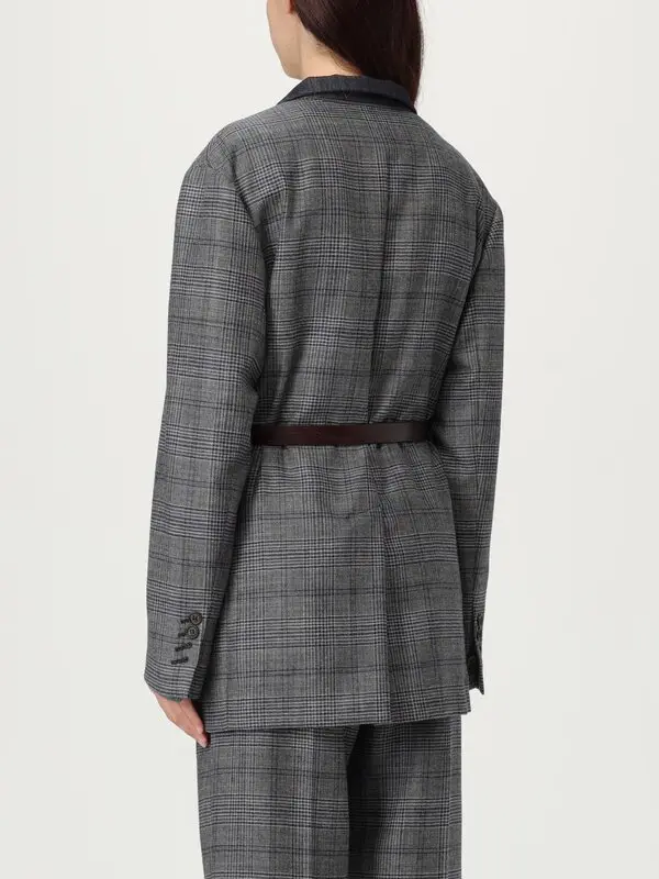 Brunello Cucinelli Single-breasted Belted Blazer With Checked Pattern