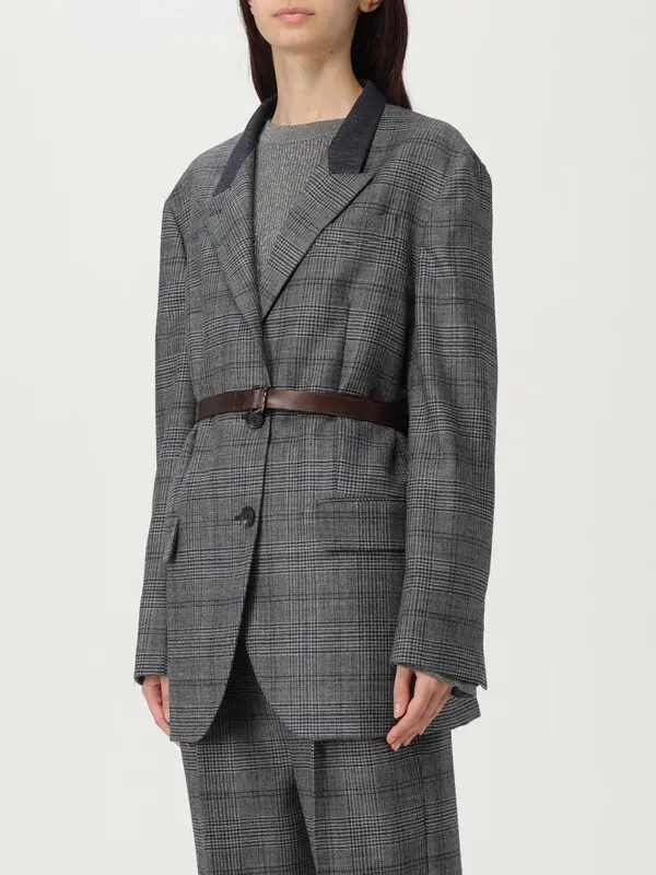 Brunello Cucinelli Single-breasted Belted Blazer With Checked Pattern