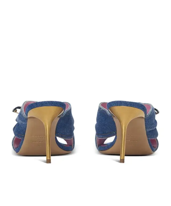Balmain Denim Mules With Safety Pin Detail