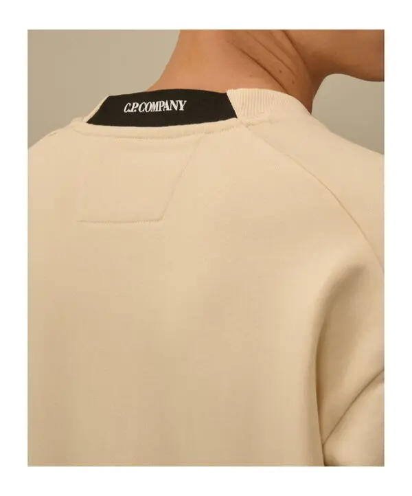 C.P. COMPANY Diagonal Raised Fleece Crewneck Lens Sweatshirt - Beige